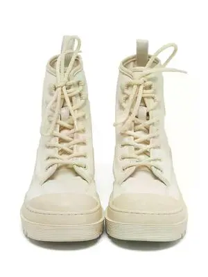 Dior White Star-patch Detail Lace-up Canvas Combat Boots