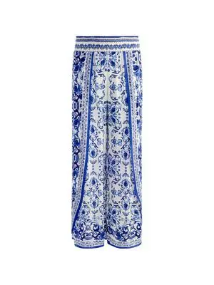 Alice + Olivia Larissa Majolica Print Palazzo Pants - Blue