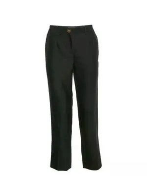 FERRAGAMO Gancini Plaque Wool Trousers - Black