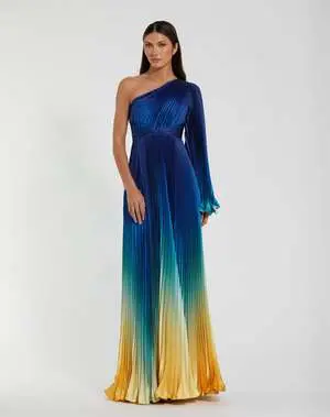 Mac Duggal Petite One-shoulder Ombre Gown - Blue