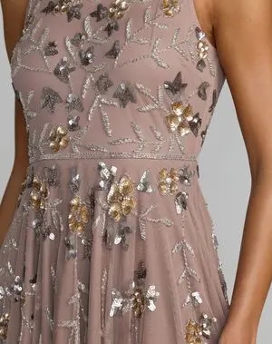 Mac Duggal Embellished High Neck Sleeveless Midi Dress