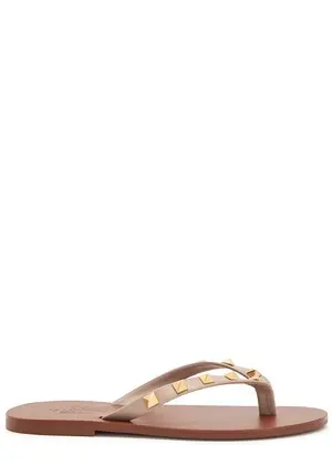 Valentino Garavani Rockstud Thong Leather Sandals - Beige
