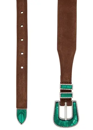 SILVER OSTRICH Suede Belt With Sculpted Hardware