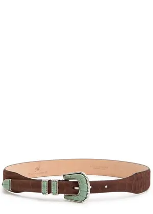 SILVER OSTRICH Embossed Nubuck Belt - Brown