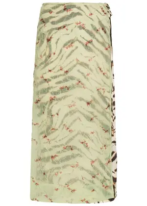 GANNI Zebra-print Layered Maxi Wrap Skirt - Multicoloured