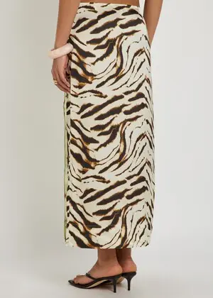 GANNI Zebra-print And Floral Layered Maxi Wrap Skirt