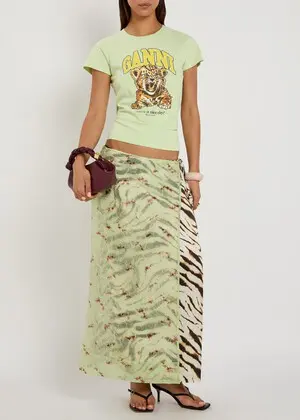 GANNI Zebra-print And Floral Layered Maxi Wrap Skirt