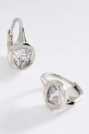 Anthropologie Bezel Gemstone French Hook Earrgs - Silver