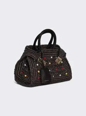 FERRAGAMO Raffia Mini Hug Handbag Brown