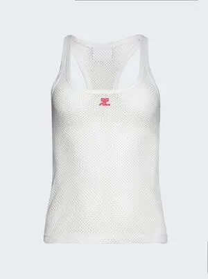 COURRÃ¨GES Mesh Tank Top With Pink Logo - White