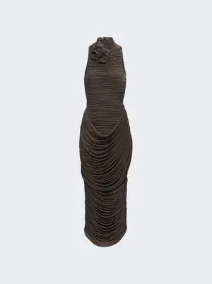 Magda Butrym High Neck Draped Midi Dress - Brown