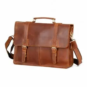 TOURI Genuine Leather Briefcase - Brown