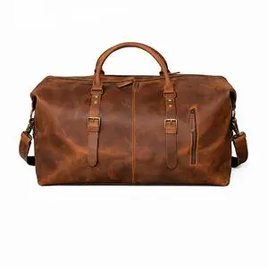 TOURI Zip Detail Genuine Leather Holdall Browns - Brown