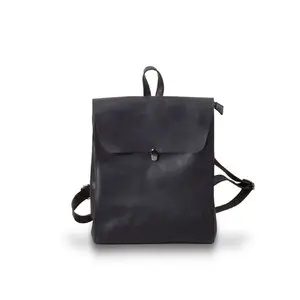 TOURI Handmade Genuine Leather Minimalist Backpack - Black