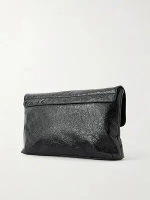 Balenciaga Le City Crinkled Leather Clutch With Detachable Wrist Strap - Black
