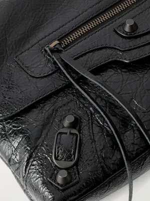 Balenciaga Le City Crinkled Leather Clutch With Detachable Wrist Strap - Black