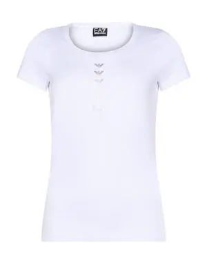 EA7 Cotton & Elastane Logo Print Crewneck T-shirt - White