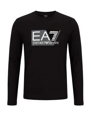 EA7 Long Sleeve Cotton Elastane T-shirt With Logo Print - Black