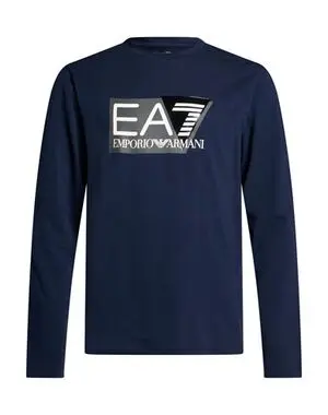 EA7 Long Sleeve Cotton Blend T-shirt With Logo Print - Navy