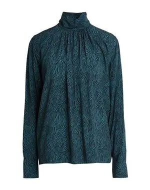 XACUS Viscose Zebra-print Turtleneck Top - Deep Teal