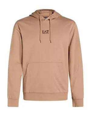 EA7 Hooded Cotton Sweatshirt With Kangaroo Pocket - Camel