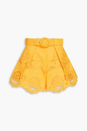 Zimmermann Belted Broderie Anglaise Linen Shorts