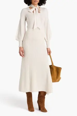 Zimmermann Ribbed Wool Midi Skirt - Ecru