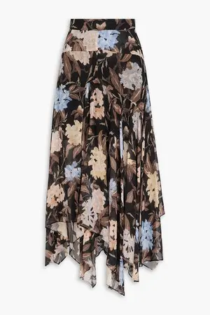 Zimmermann Pleated Floralprint Georgette Maxi Skirt - Black