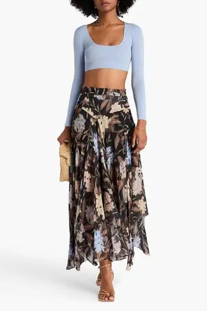 Zimmermann Pleated Floralprint Georgette Maxi Skirt