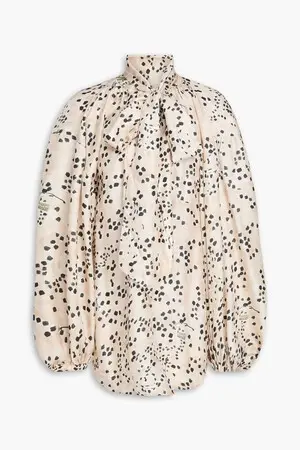 Zimmermann Pussybow Printed Silktwill Blouse - Beige