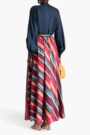 Zimmermann Belted Striped Silk-twill Maxi Skirt