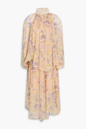 Zimmermann Layered Floralprint Crepe De Chine Midi Dress - Blush