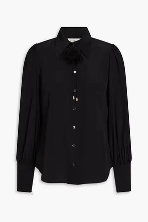Zimmermann Appliquéd Crepe De Chine Shirt - Black