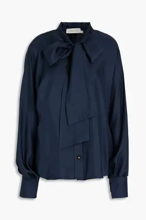 Zimmermann Pussybow Silktwill Blouse - Navy