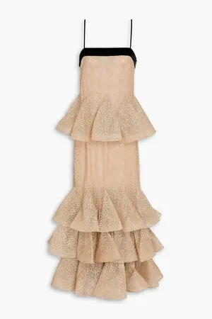 Zimmermann Tiered Glittered Tulle Maxi Dress - Neutral