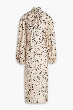 Zimmermann Printed Silk-twill Midi Dress With Pussy-bow Necktie