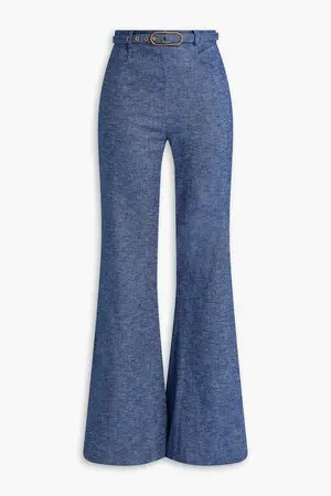 Zimmermann Belted Linenblend Chambray Flared Pants