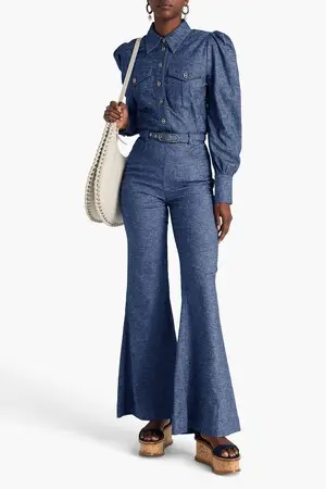 Zimmermann Belted Linenblend Chambray Flared Pants