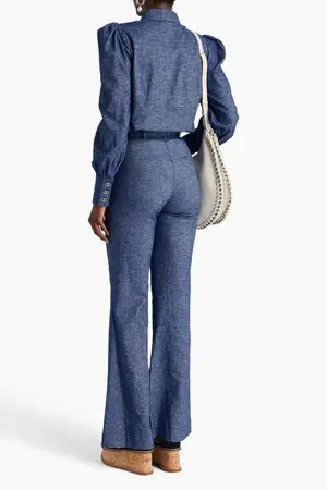 Zimmermann Belted Linenblend Chambray Flared Pants