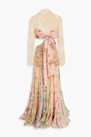 Zimmermann Floralprint Silkgeorgette And Lace Maxi Dress - Blush