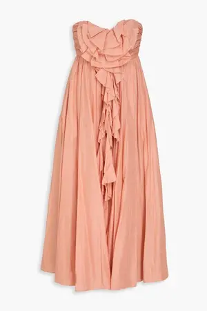 Zimmermann Strapless Ruffled Cottonmousseline Midi Dress - Blush