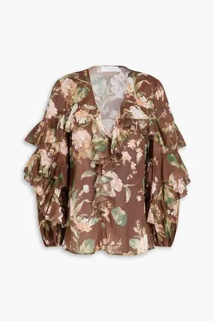 Zimmermann Ruffled Floralprint Cottonvoile Top