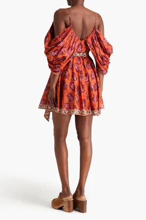 Zimmermann Coldshoulder Printed Cottongauze Mini Wrap Dress