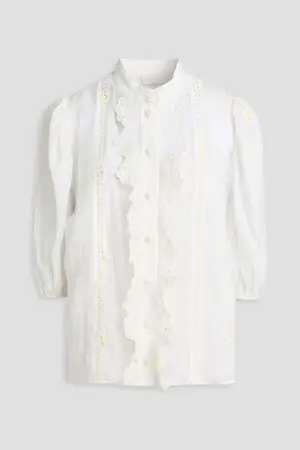 Zimmermann Lacetrimmed Ruffled Ramie Blouse - Ivory