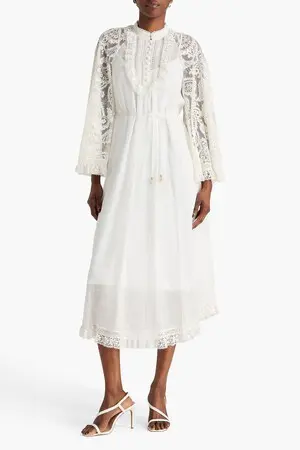 Zimmermann Ruffled Lacepaneled Gauze Midi Dress
