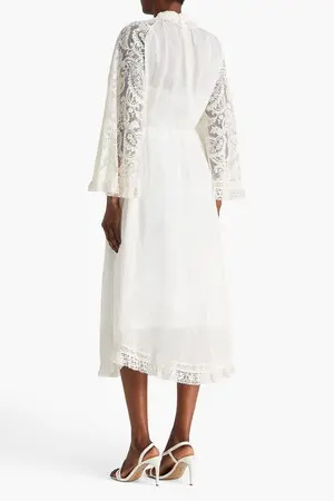 Zimmermann Ruffled Lacepaneled Gauze Midi Dress