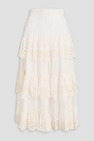 Zimmermann Tiered Broderie Anglaise Cotton Midi Skirt - Ivory