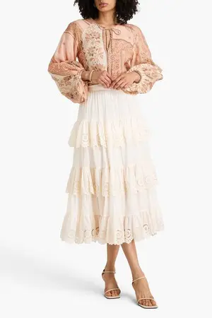 Zimmermann Tiered Broderie Anglaise Cotton Midi Skirt