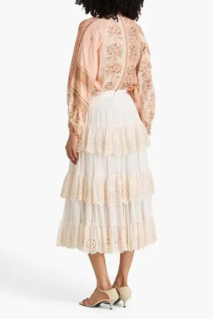 Zimmermann Tiered Broderie Anglaise Cotton Midi Skirt
