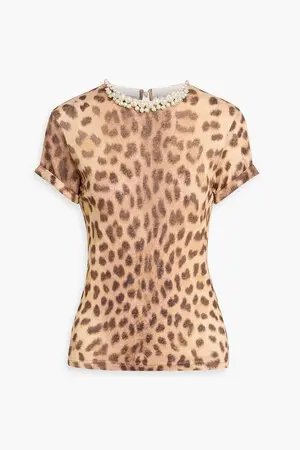 Zimmermann Embellished Leopardprint Linenjersey Tshirt - Sand